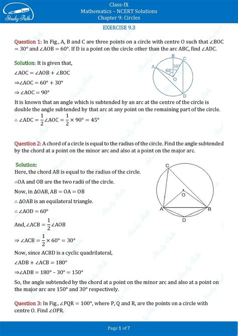 Ncert Solutions For Class 9 Maths Exercise 93 Chapter 9 Circles