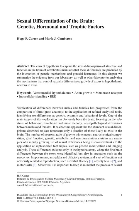 PDF Sexual Differentiation Of The Brain Genetic Hormonal And Trophic Factors