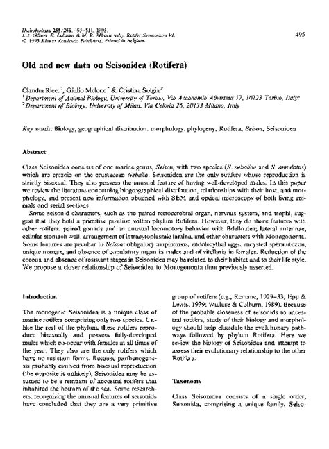 Pdf Old And New Data On Seisonidea Rotifera