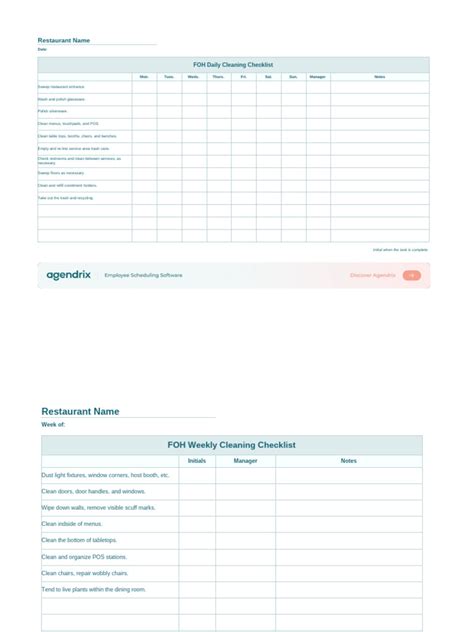 Agendrix Restaurant Cleaning Checklist Template Excel Pdf Kitchen