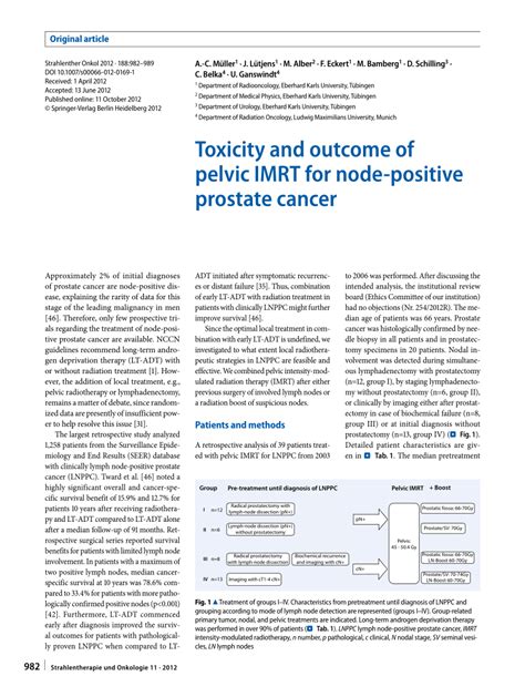 Pdf Toxicity And Outcome Of Pelvic Imrt For Node Positive Prostate Cancer
