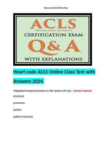 Heart Code Acls Online Class Test With Answers 2024 Exams Nursing