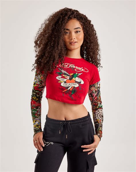 Ed Hardy Mesh True Eagle Tattoo Long Sleeve Top Dtlr