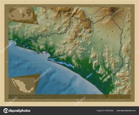 Colima State Mexico Colored Elevation Map Lakes Rivers Locations Major