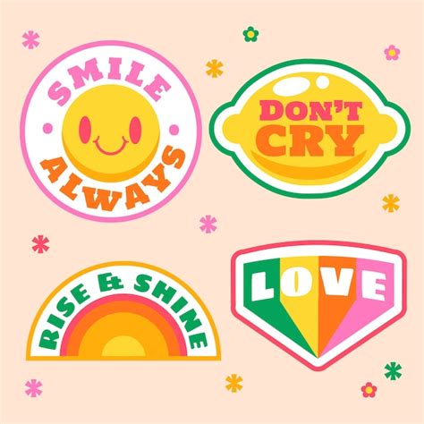 Free Vector Hand Drawn Retro Sticker Set Free Vector Hand Drawn Retro Sticker Set