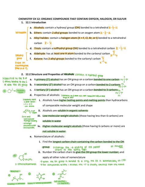 Chemistry Ch 12 Organic Compounds That Contain Oxygen Halogen Or