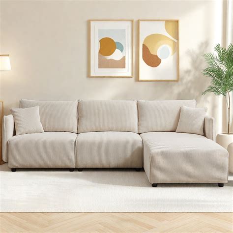 Latitude Run® 1063 Reversible L Shaped Corduroy Sectional Sofa4