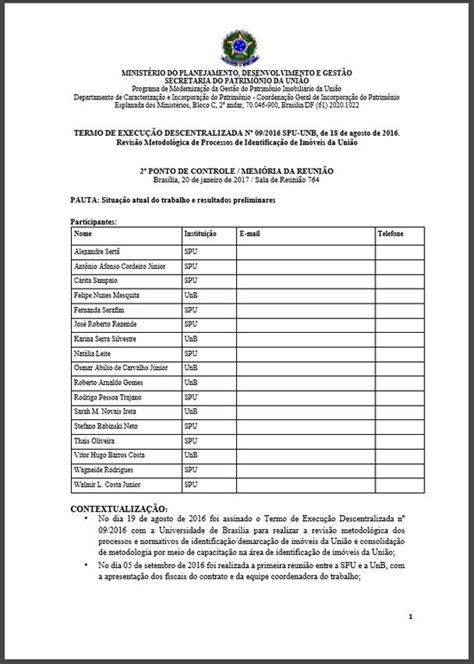 Termo De ExecuÇÃo Descentralizada Nº 092016 Spu Unb — Ministério Da
