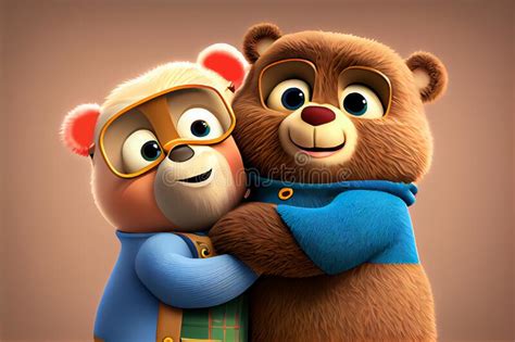 Two Cute Cartoon Teddy Bears On Dark Background Stock Illustration