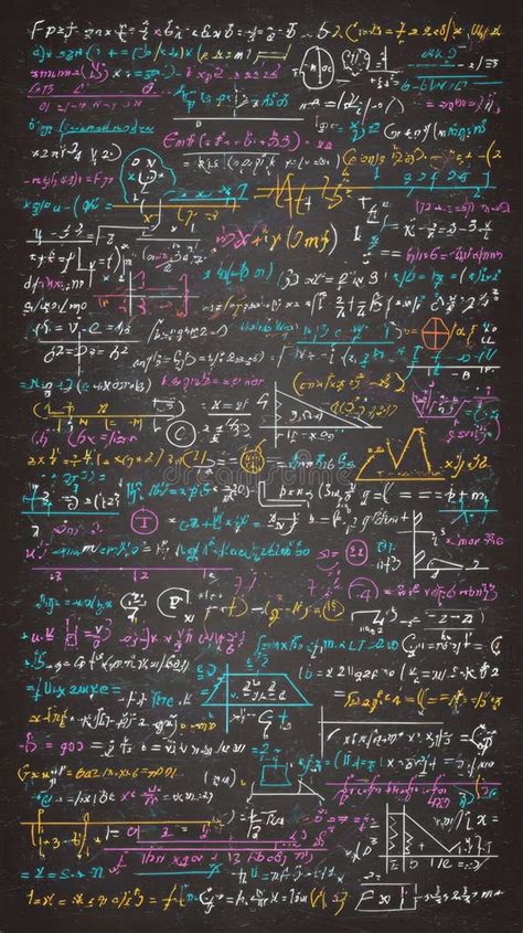 Mathematical Equations And Physics Formulas Written In Colorful Chalk