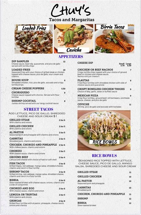 Menu At Chuys Tacos And Margaritas Pub And Bar Mifflin