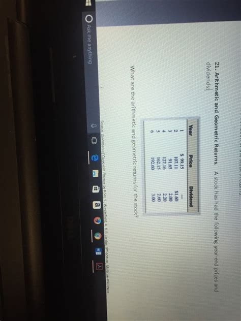 Solved Arithmetic And Geometric Returns A Stock Has Had The