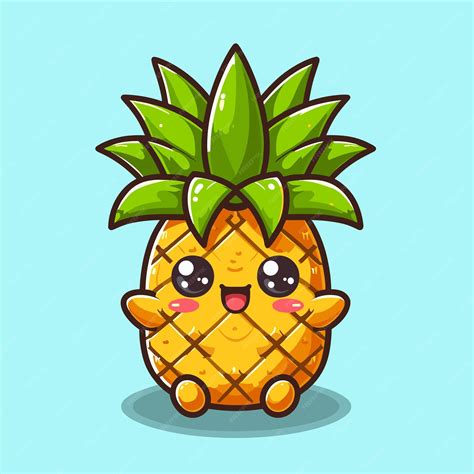 Chibi Cute Kawaii Cartoon Of A Pineapple With A Green Leaf On It