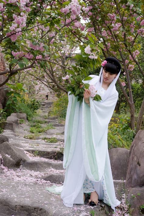 A Chinese Girl Dressed In Ancient Costume Stock Image Image Of