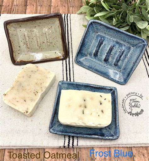 Handmade Stoneware Pottery Soap Dish Speckled Ceramic Bar Holder
