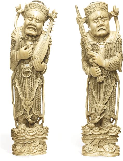 A Pair Of Carved Ivory Figures Of Mo Liqing And Mo Lihong Late Qing