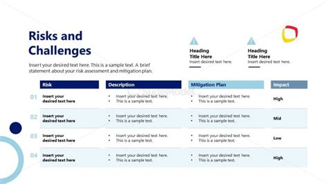 Risks And Challenges Slide With Columns Design Slidemodel