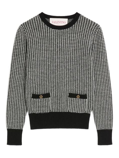 Valentino Garavani Houndstooth Pattern Sweater Black Farfetch