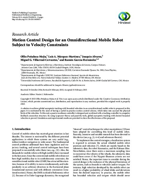 Pdf Motion Control Design For An Omnidirectional Mobile Robot Subject