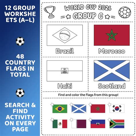 World Cup 2026 Flags Coloring And Find Activity 12 Groups World Flags