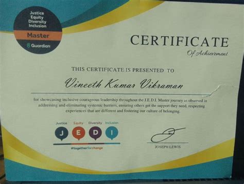 Happy To Share I Am Certified As A Master In Jedi Justice Equity