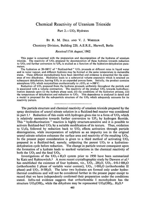 Chemical Reactivity Of Uranium Trioxide Part 2—uo3 Hydrates101039