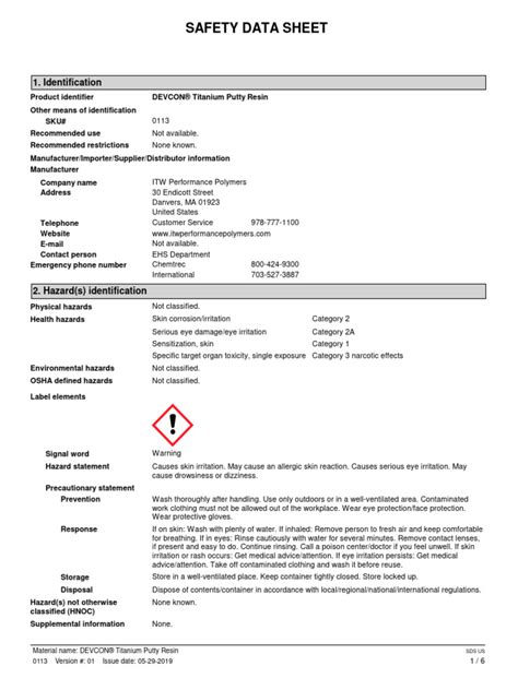 Devcon Titanium Putty Safety Data Sheet Pdf Dangerous Goods Waste
