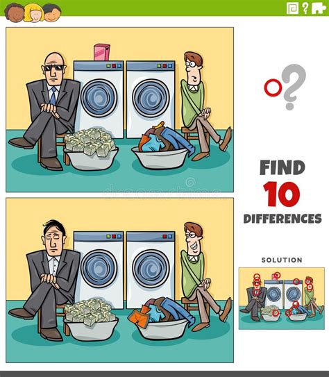 Differences Game With Money Laundering Cartoon Stock Vector