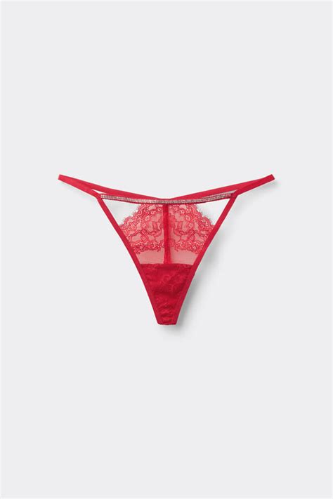 Lace And Rhinestone Tanga Panel G String
