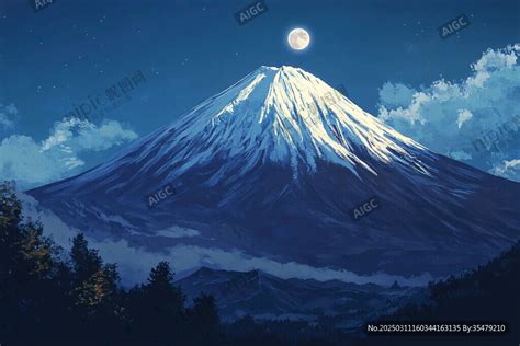 Ai创作图富士山 夜晚 月亮 星空 云层 雪山 绘画 数字艺术 幻想 宁静 孤独 自然 壮丽 黑暗 蓝色 白色 黄色 绿色 黑色 灰色 粉色 橙色 紫色 红色 昵图网