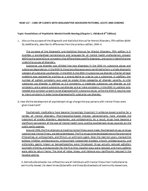 Ncm 117 Care Of Clients With Maladaptive Behavior Patterns Acute And