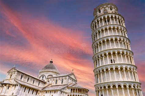 Leaning Tower Pisa At The Sunset Stock Image Image Of Tourist