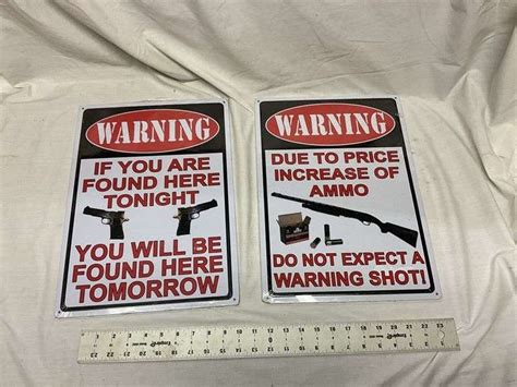 2 Metal Gun Warning Signs Legacy Auction Company