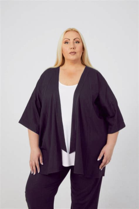 Fern Stretch Linen Jacket Navy Plus Size Clothing Sizes 16 40