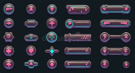 Collection Of Digital Interface Buttons With A Sci Fi Aesthetic