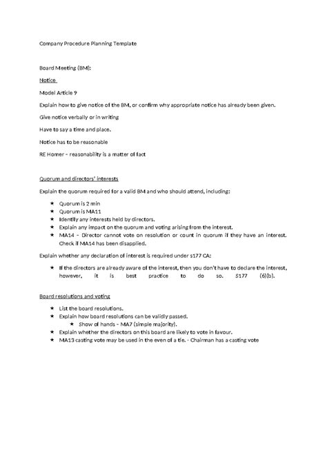 Corporate Procedure Planning Template For Board And General Meetings