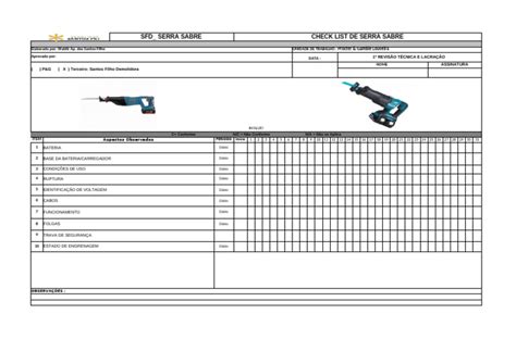 Check List Serra Sabre Pdf