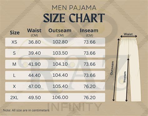 Customizable Printable Pajama Sizing Guide Diy Canva Size Chart