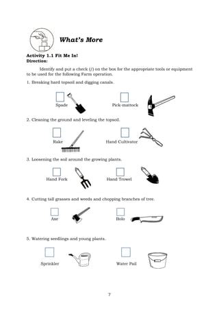 78 Tle Agricultural Crop Production Quarter 1 Module 1 Farm Tools