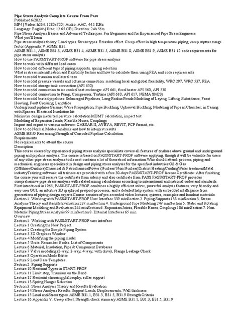 Pipe Stress Analysis Complete Course From Pass Pdf Pipe Fluid