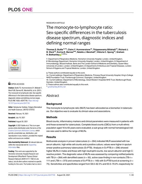 Pdf The Monocyte To Lymphocyte Ratio Sex Specific Differences In The