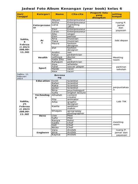 Jadwal Foto Year Book Kls 6 Pdf