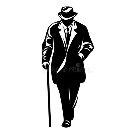 Elegant Silhouette Of A Distinguished Gentleman Walking With A Cane