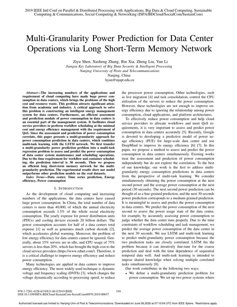 Pdf Multi Granularity Power Prediction For Data Center Operations Via Long Short Term Memory