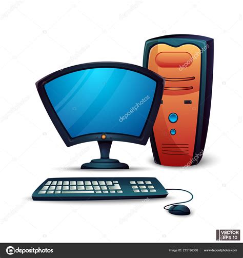 Cartoon Monitor System Unit Keyboard Computer Mouse Stock Vector By