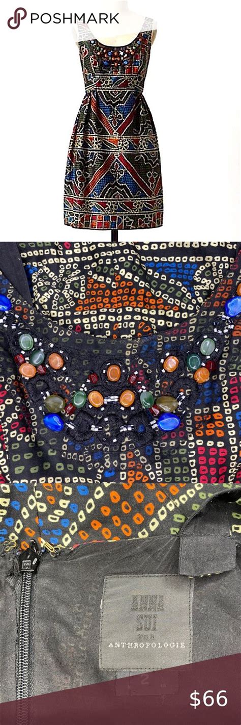 Anna Sui Anthropologie Tesserae Beaded Print Dress Print Dress