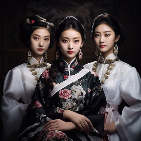 Premium Photo Young Women In Traditional Clothing Exude Elegance