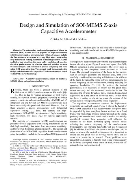 pdf design and simulation of soi mems z axis capacitive accelerometer