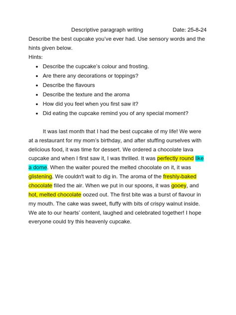 Descriptive Writing Sample Pdf