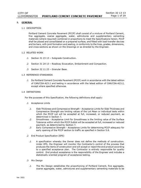 32 13 13 Portland Cement Concrete Pavement Pccp 2021 1 Pdf Concrete